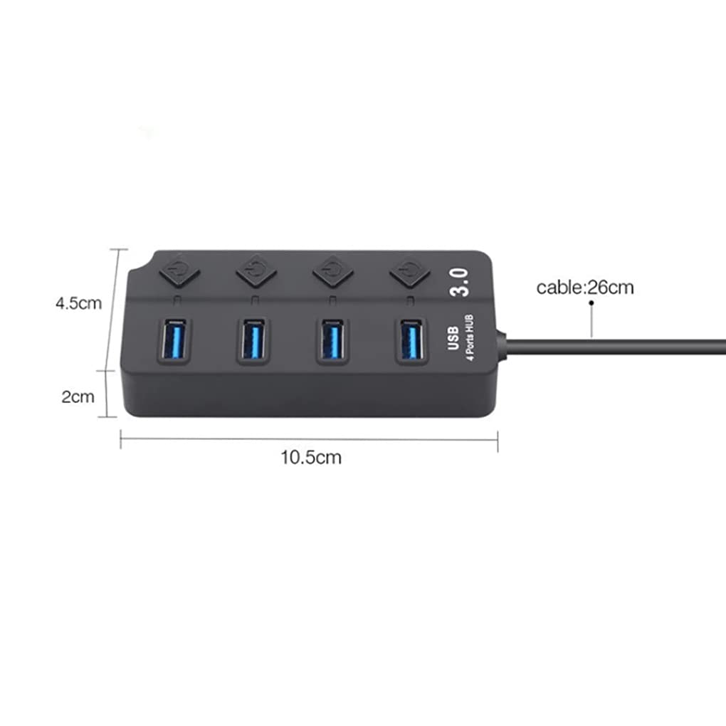 WJCCY USB 3.0 Hub Splitter 4 Port High Speed Individual On/Off Switch AC Power Adapter for Laptop PC