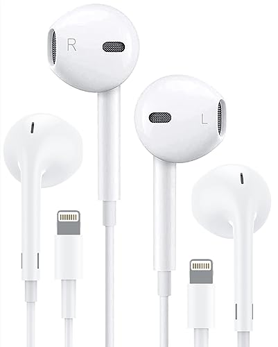 2 Pack iPhone Headphones Wired with Lightning Connector Plug and Play [MFi Certified] Apple Earbuds with Built-in Microphone & Volume Control Earphones for iPhone 14/13/12/SE/11/XR/XS/X/8/7 - All iOS
