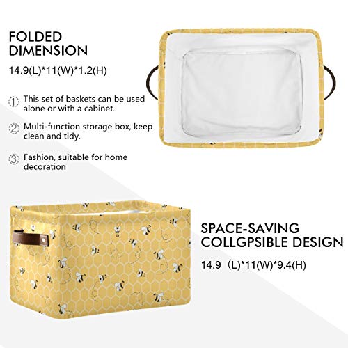 Storage Basket Cube Yellow Animal Bee Honey Comb Large Collapsible Toys Storage Box Bin Laundry Organizer for Closet Shelf Nursery Kids Bedroom,15x11x9.5 in,1 Pack