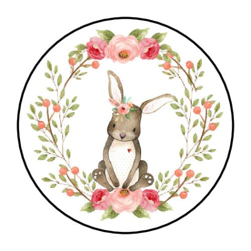 30 pcs Woodland Girl Bunny Birthday Baby Stickers Envelope Seals Labels Round Tags, Stamps Sticker for Gift Cards, Envelopes, Boxes for Holiday, Birthday, Christmas