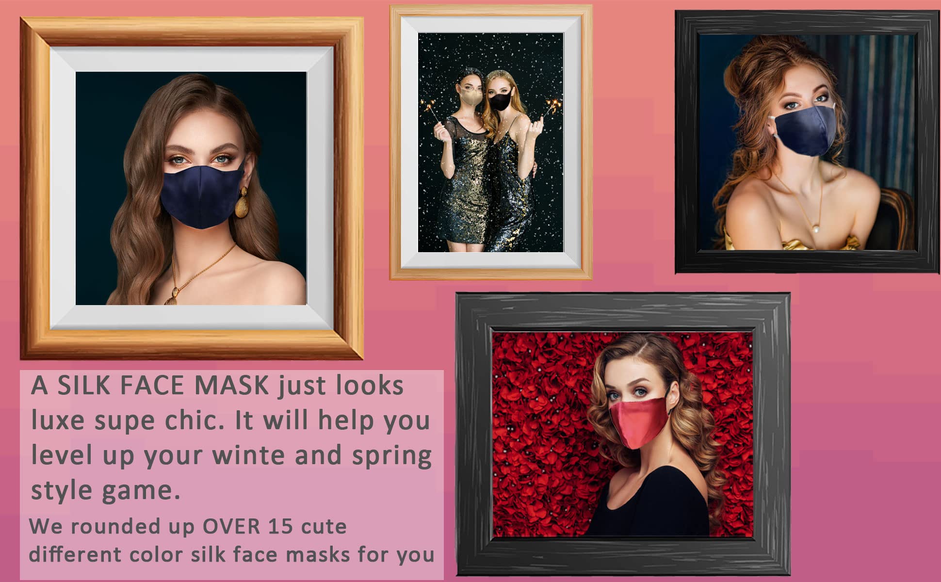 Known 100% Mulberry Silk Face Masks Fashion Mask 19 Momme Silk Mask for Sensitive Women, 2 Black+1 Dusty Rose+1 Pink