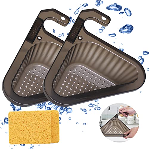 2 Pack Kitchen Sink Drain Strainer - Multifunctional Kitchen Triangular Sink Filter Corner Sink Strainer Swan Drain Rack for Kitchen Sink Hangs on Faucet Fits All Sink(Black)