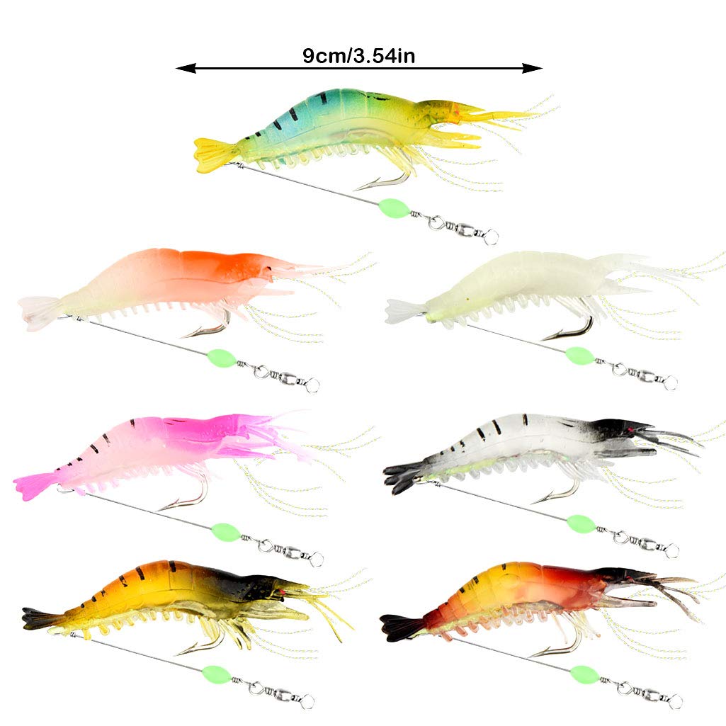 14pcs Shrimp Bait Artificial Silicone Soft Baits Luminous Fishing Lure with Sharp Hooks Fishing Tackles Freshwater/Saltwater