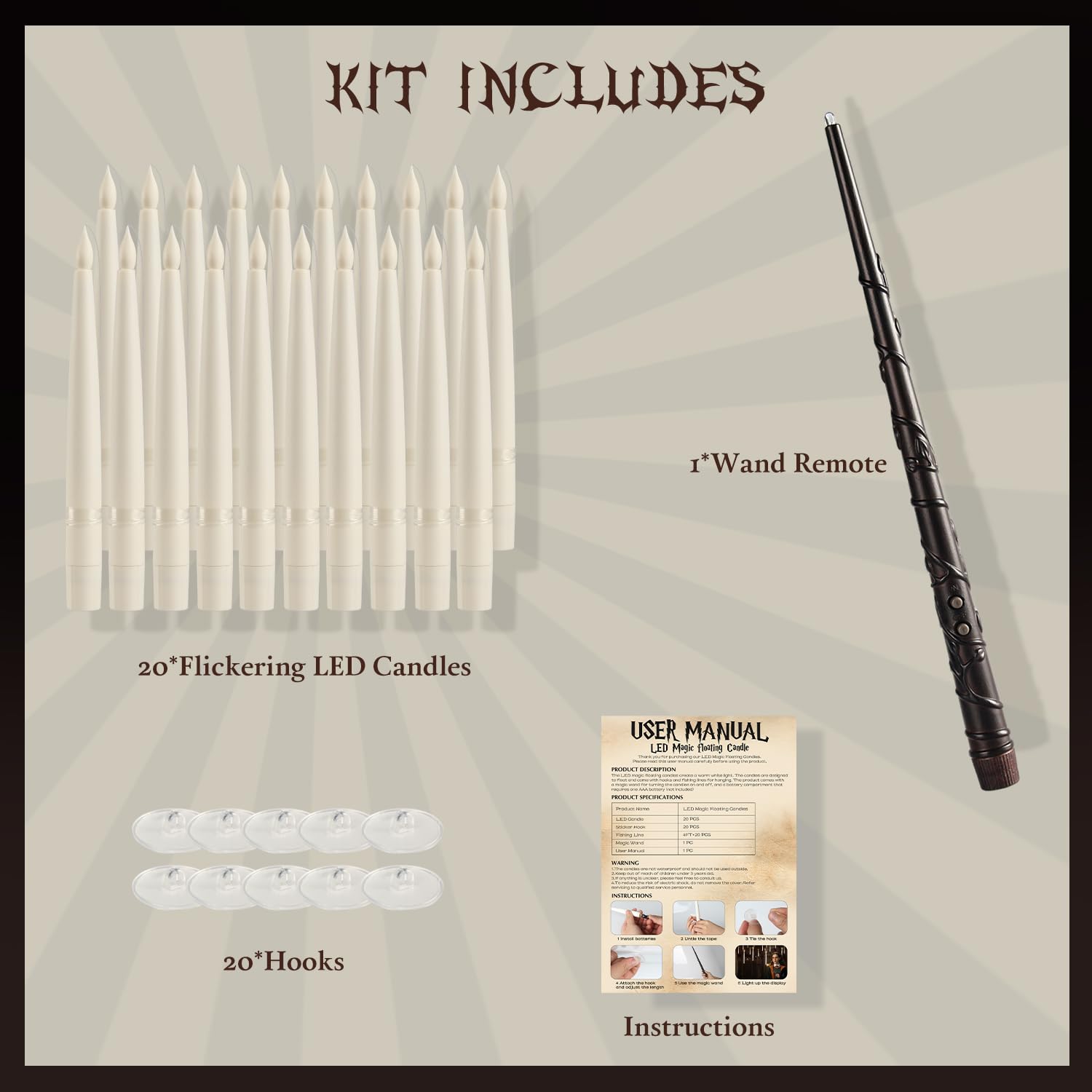 20 Pack LED Floating Candles with Wand Remote, Flickering Warm Light, No Assembly Required - Perfect for Indoor Party Decor, Room Hanging, Birthday Favors
