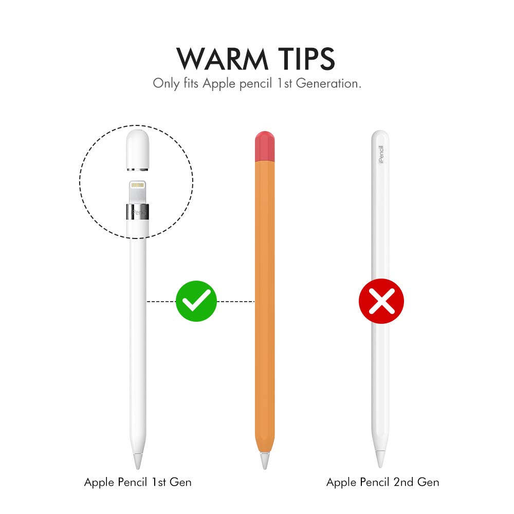 AhaStyle Duotone Case for Apple Pencil 1st Gen, Silicone Sleeve Cover with Cable Adapter Tether Kit Compatible with Apple Pencil 1st Generation(Orange)