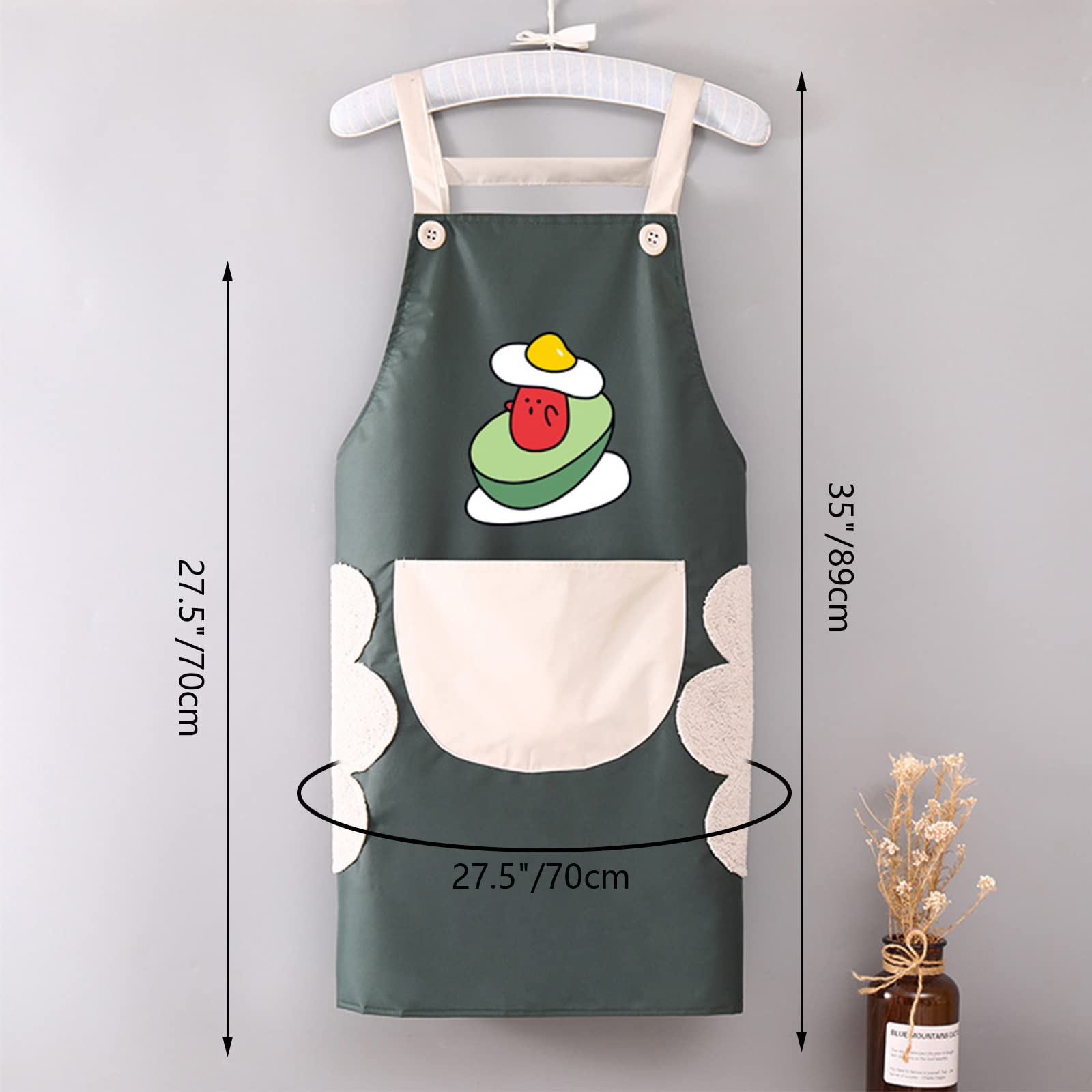 2 Pack Kitchen Cooking Aprons, Waterproof Bib with Large Pockets Hand Wipe Aprons,Adjustable Bib Soft Chef Apron,for Women Men Chef Coveralls Crafting BBQ (Lemon Blue Egg Green Grey)