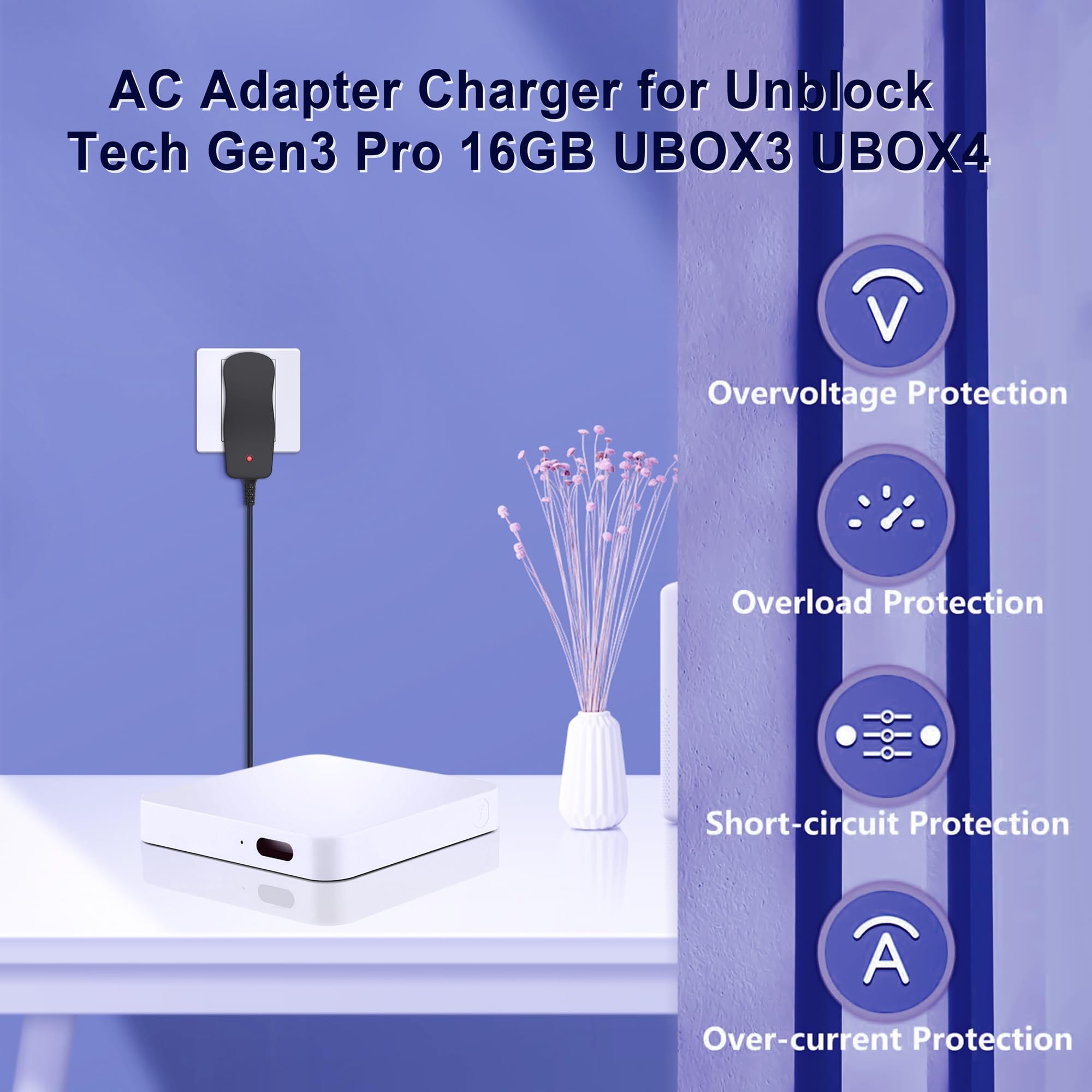 Digipartspower AC Adapter Charger for Unblock Tech Gen3 Pro 16GB UBOX3 UBOX4 TV Box Power Line