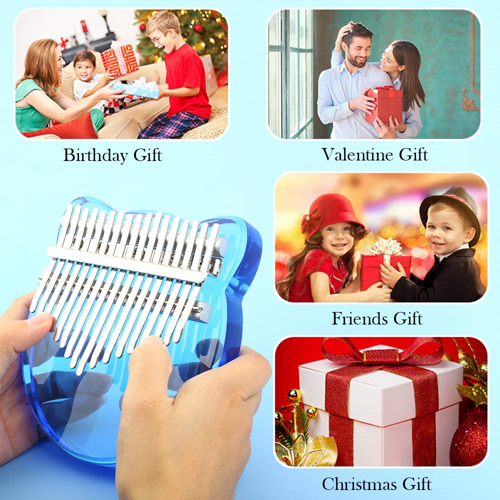 17-Key Kalimba Thumb Piano Portable Crystal Transparent ABS Mbira Keyboard Finger Piano Musical Instrument Performance (Blue)