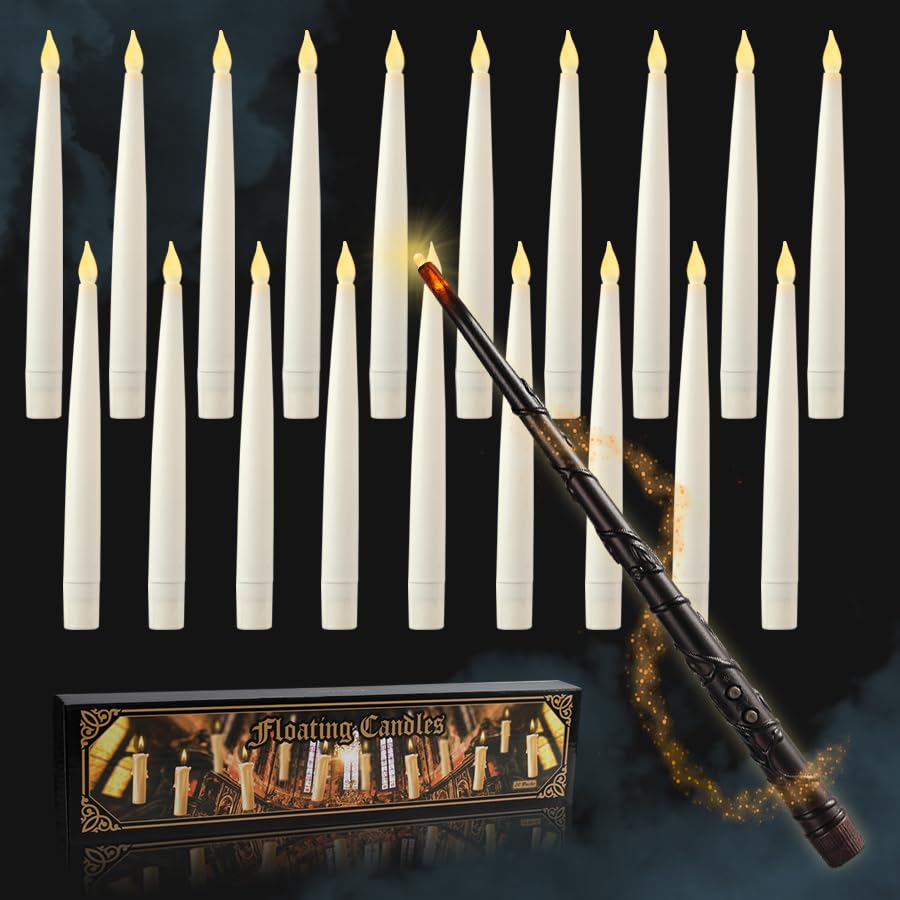 20 Pack LED Floating Candles with Wand Remote, Flickering Warm Light, No Assembly Required - Perfect for Indoor Party Decor, Room Hanging, Birthday Favors