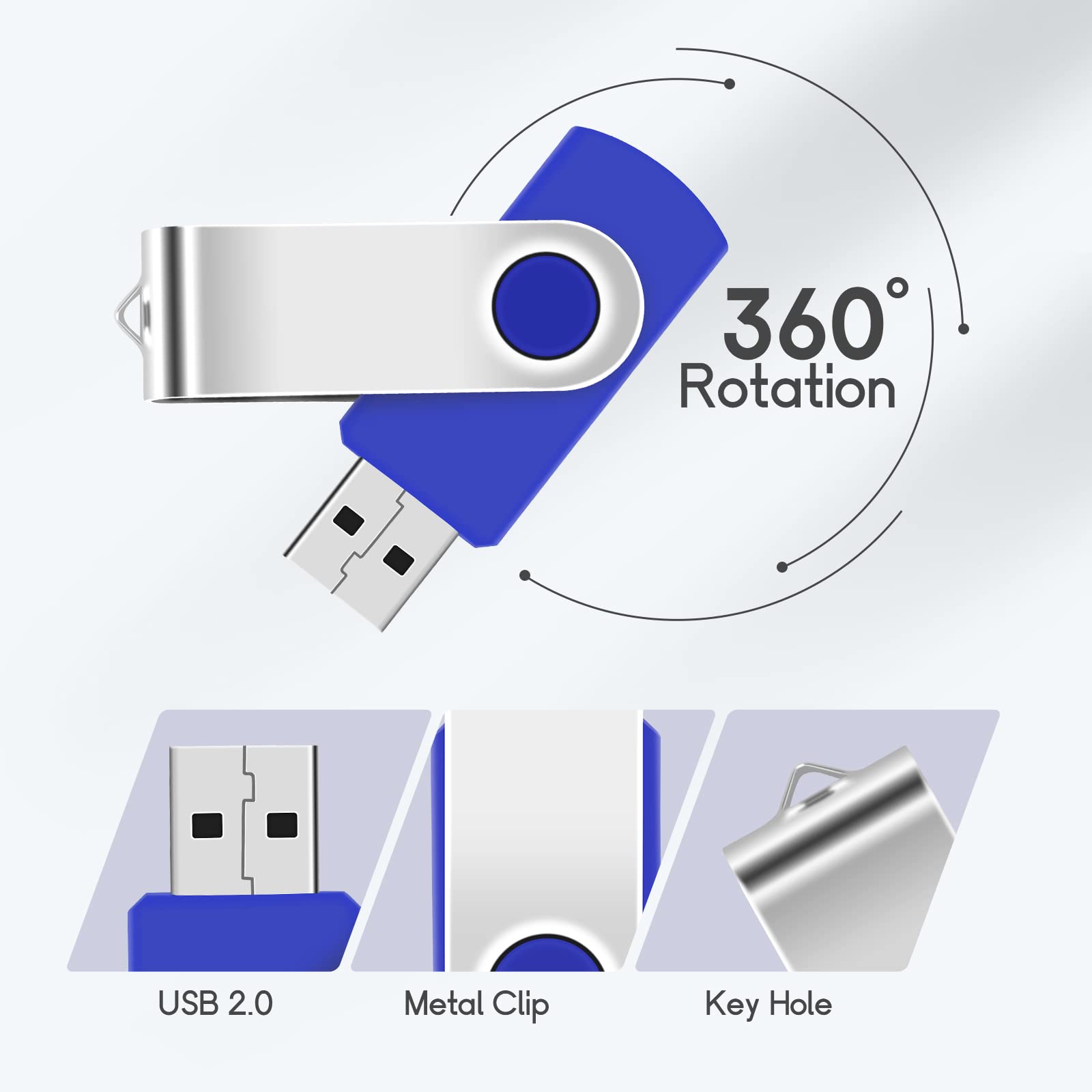 128GB Flash Drive USB 3.0 Thumb Drive Swivel Memory Stick Jump Drive with LED Indicator/Lanyard for Storage and Backup (128G, Black)