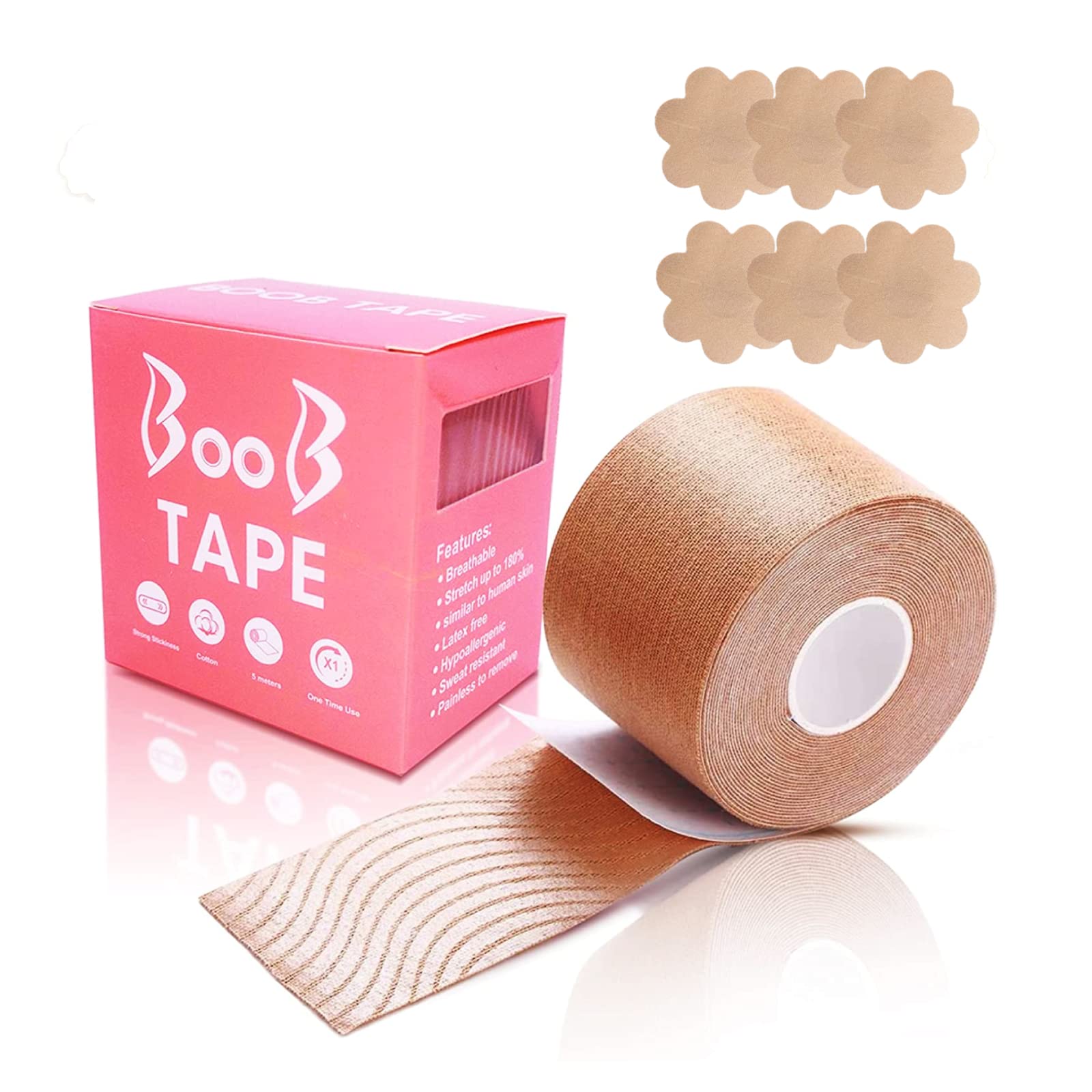 yousen, Breast Lift Tape for Lift Waterproof & SweatProof Body Tape Lift for AE Cup Large Breast to Provide Lifting & Push Up Strong Fit, Body Tape & 6 Pcs Petal Nipple Cover, 3x2.1x3In