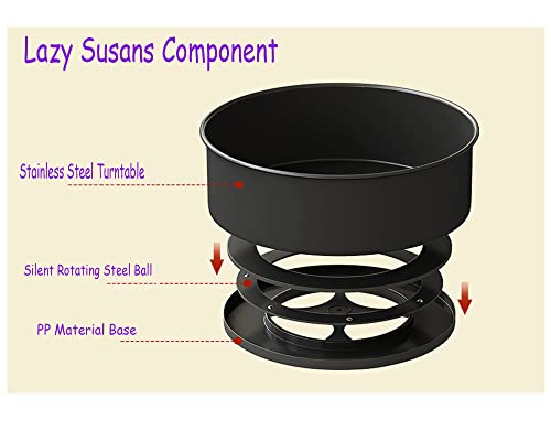 2 Pack Lazy Susan Organizers, Stainless Metal Sturdy Spice Rack with Turntable, Rotate Lazy Susan Seasoning Rack for Kitchen Pantry Cabinet Fridge Table Bathroom (10&8 Inch) Black