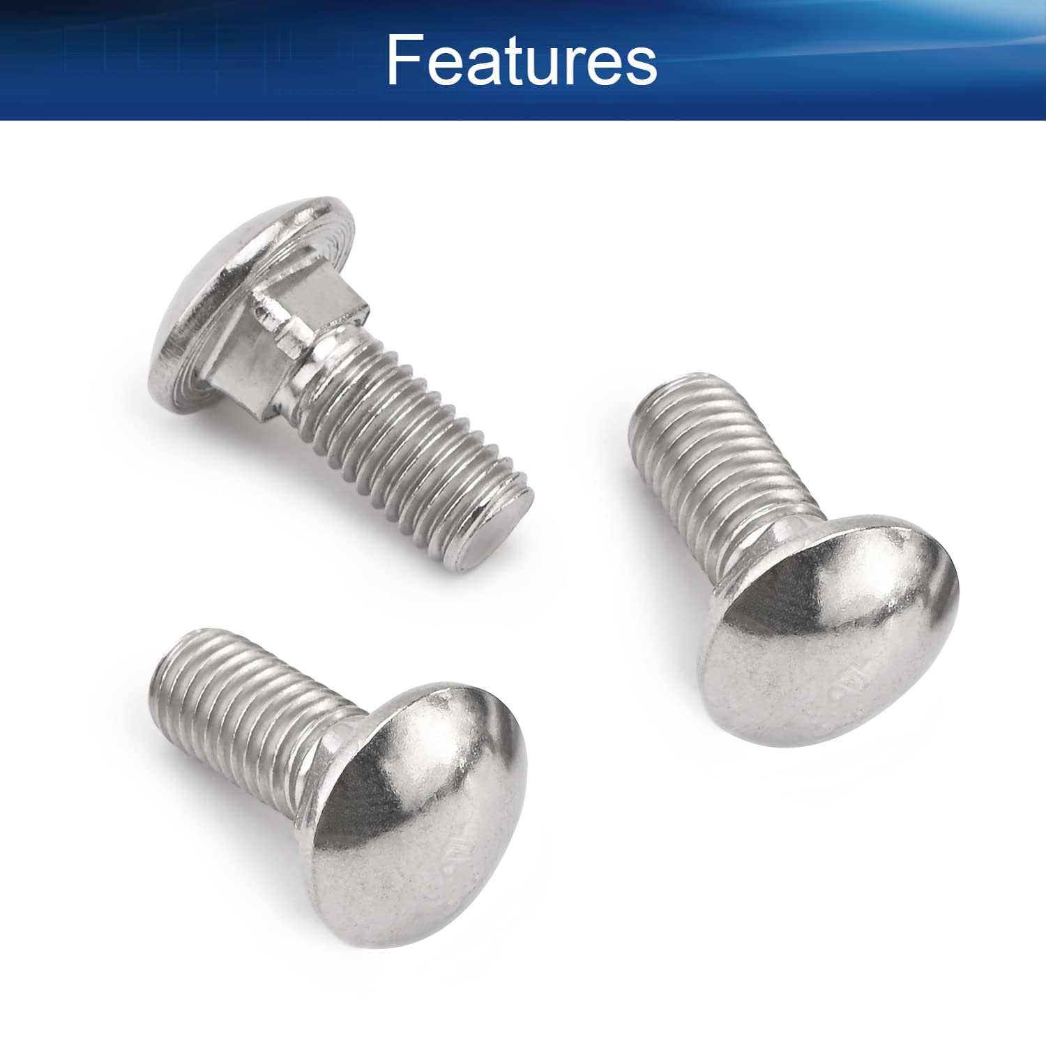 Yinpecly 12Pcs M10×25mm 1.5mm Pitch Length 304 Stainless Steel Round Domed Head Square Neck Carriage Bolts Silver Tone