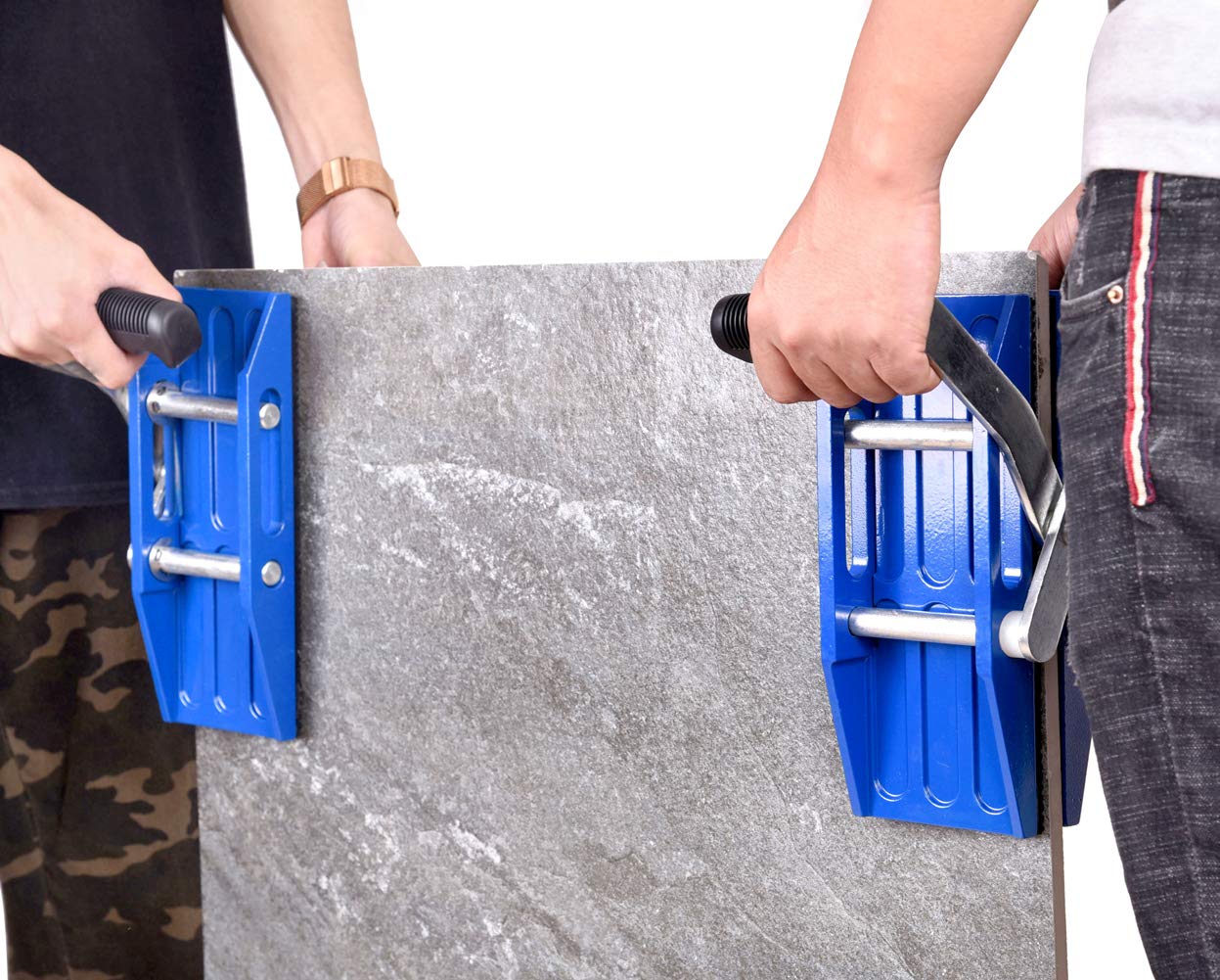 2PCS Double Handed Stone Carrying Clamps Granite Panel Carriers Lifter Tools for Lifting Quartz Worktops Slabs Marble with Rubber-lined