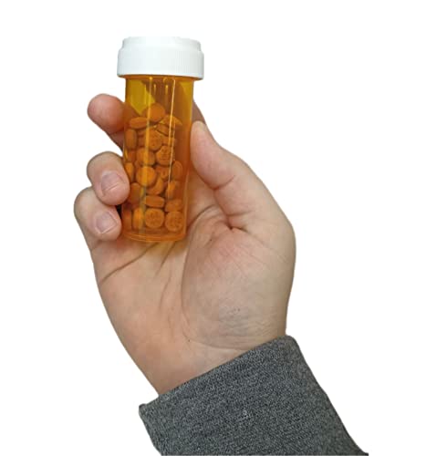 Empty Pill Bottle Vials 16 Dram (2 oz) with Push Down Caps [Pack of 5] Amber Pharmaceutical Prescription Dispensing Bottles with Safety lids with Child Resistant Caps - Plastic Medicine Bottles (5)