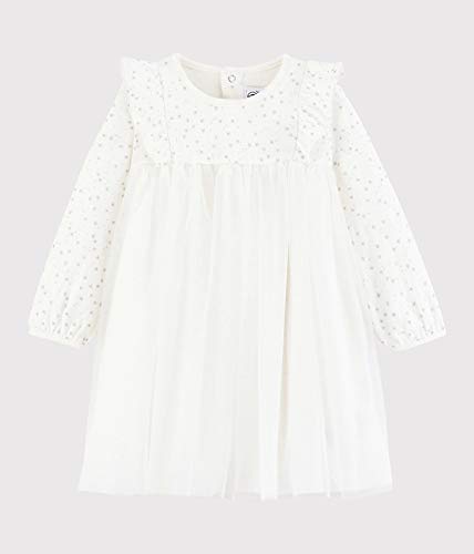 Petit Bateau Baby Girls Long Sleeve Tulle Skirt Dress (6 Months) White