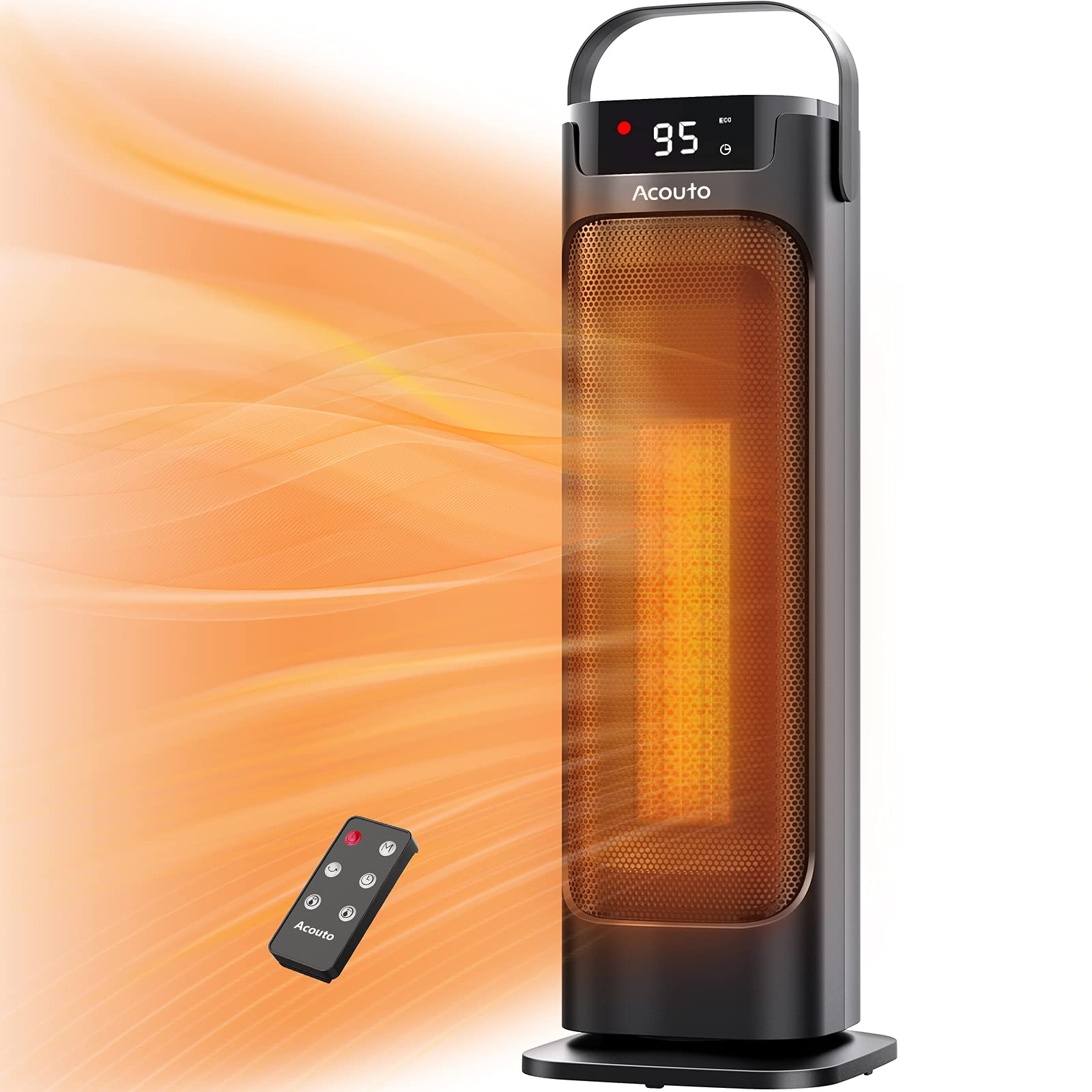 24" Space Heater, Acouto 1500W Portable Electric Heaters Indoor Use, Oscillating Ceramic Heater with Overheat & Tip-over Protection, ECO Mode, 12H Timer for Living Room, Bedroom, Office, Garage