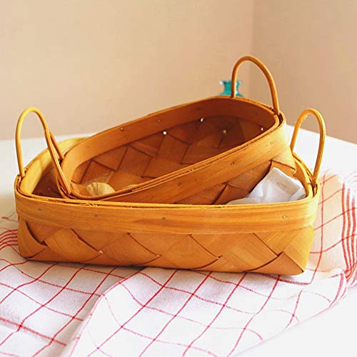 HQBL Set of 2 Hand-Woven Practical Storage Baskets - Rattan Square Storage Basket for Household Items,Shelf Basket with Handles for Clothes/Toys/Magazines/Bread/Fruit