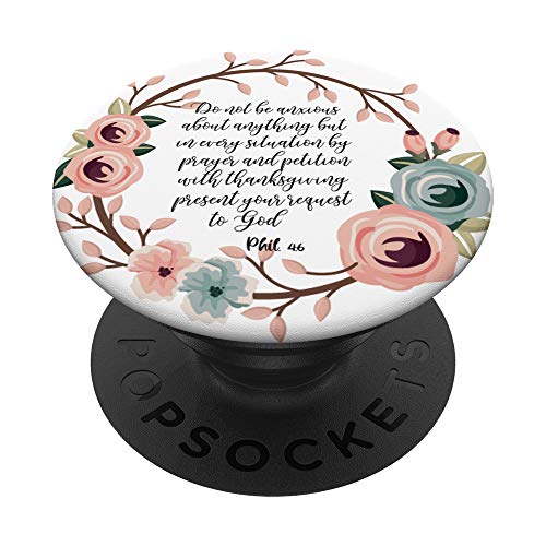 Christian Bible Verse Don't Be Anxious Pink Floral PopSockets Swappable PopGrip