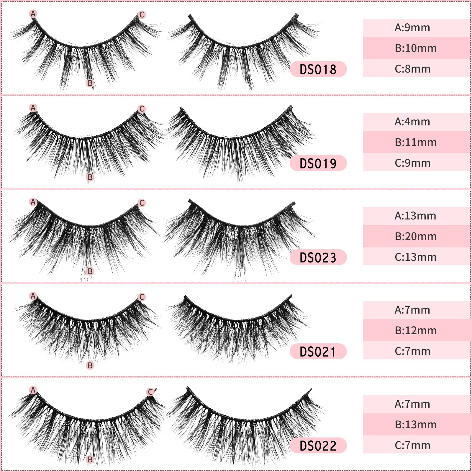 20 Pairs False Eyelashes 3D 8D Mink Lashes Extension Natural Look Cat Eyes 5 Different Style Makeup Fake Eyelashes
