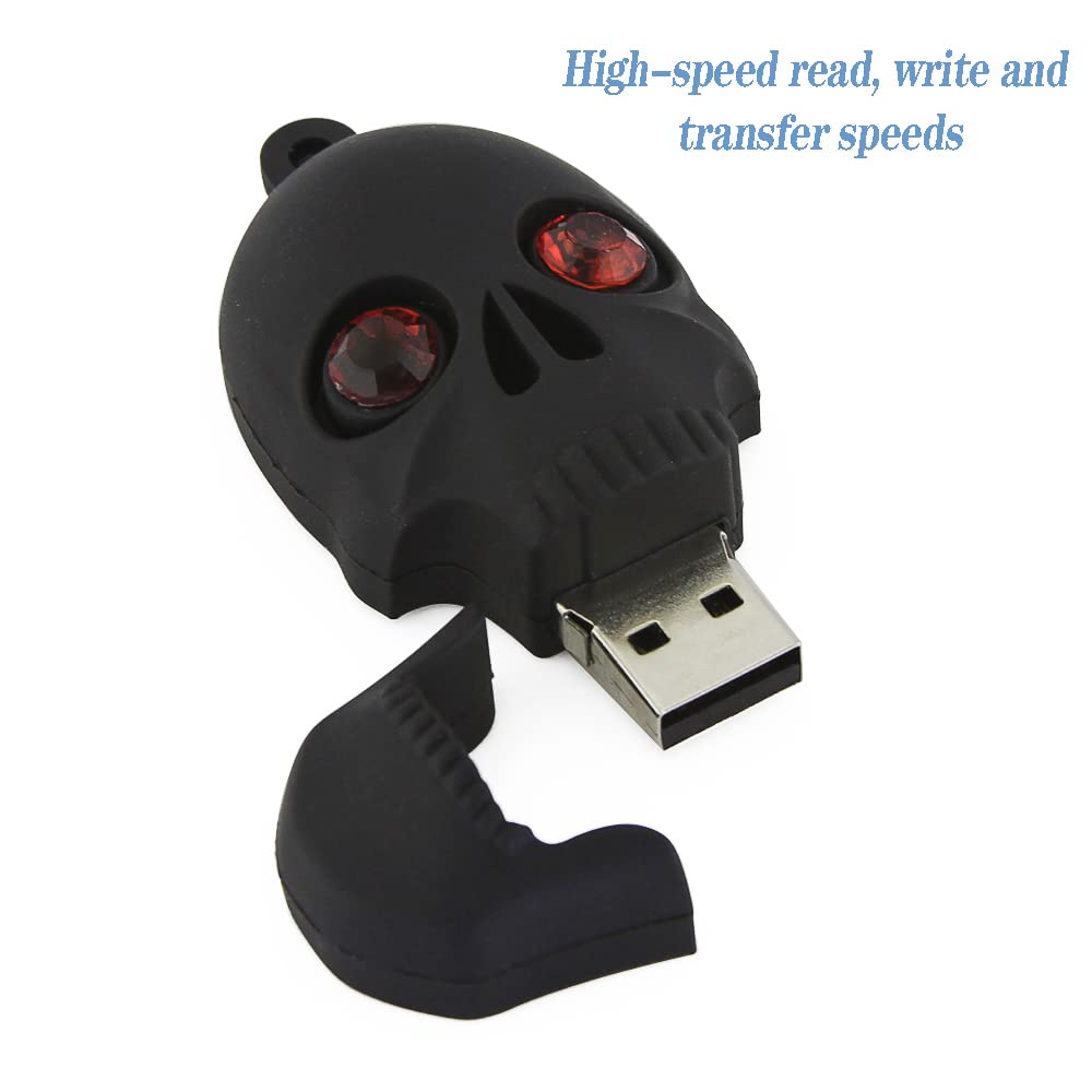 128GB USB 2.0 Flash Drive, Skull Shaped USB Drive, Cool Skeleton Cartoon Thumb Drive for Storage and Backup, Portable Memory Stick for PC/Tablets/Mac/Laptop