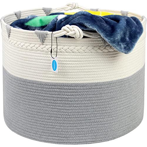 Casaphoria XXXXLarge Cotton Rope Blanket Basket 22in x 22in x 16in Woven Laundry Hamper Laundry Baskets Storage Basket for Towel, Diaper, Laundry Basket(pack of 1), Gray (MB2021046)