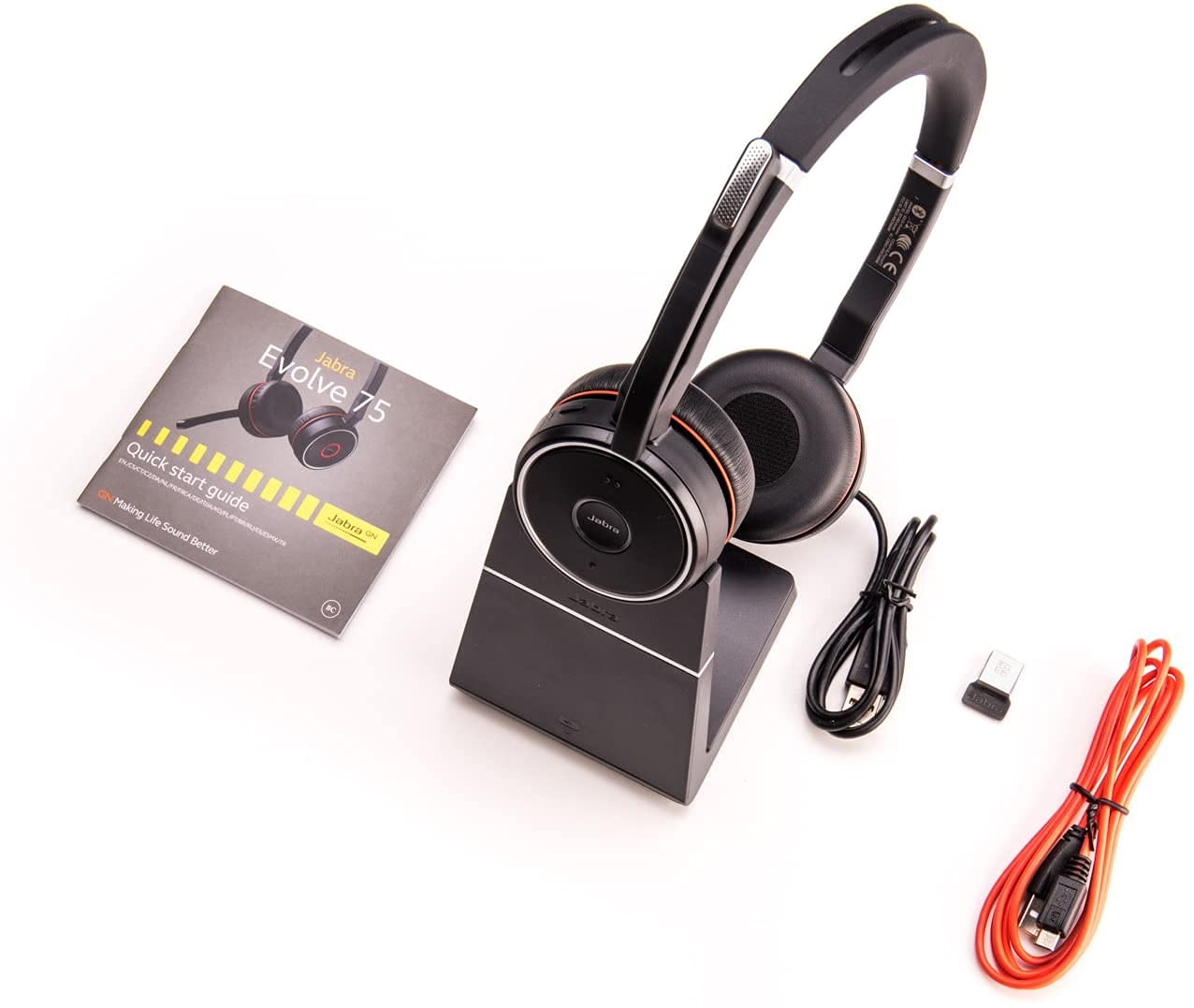 Jabra Evolve 75 Stereo Wireless Bluetooth Headset with Charging Stand - World-Class Speakers, Active Noise-Cancelling Microphone and All Day Battery, UC Optimized (New)