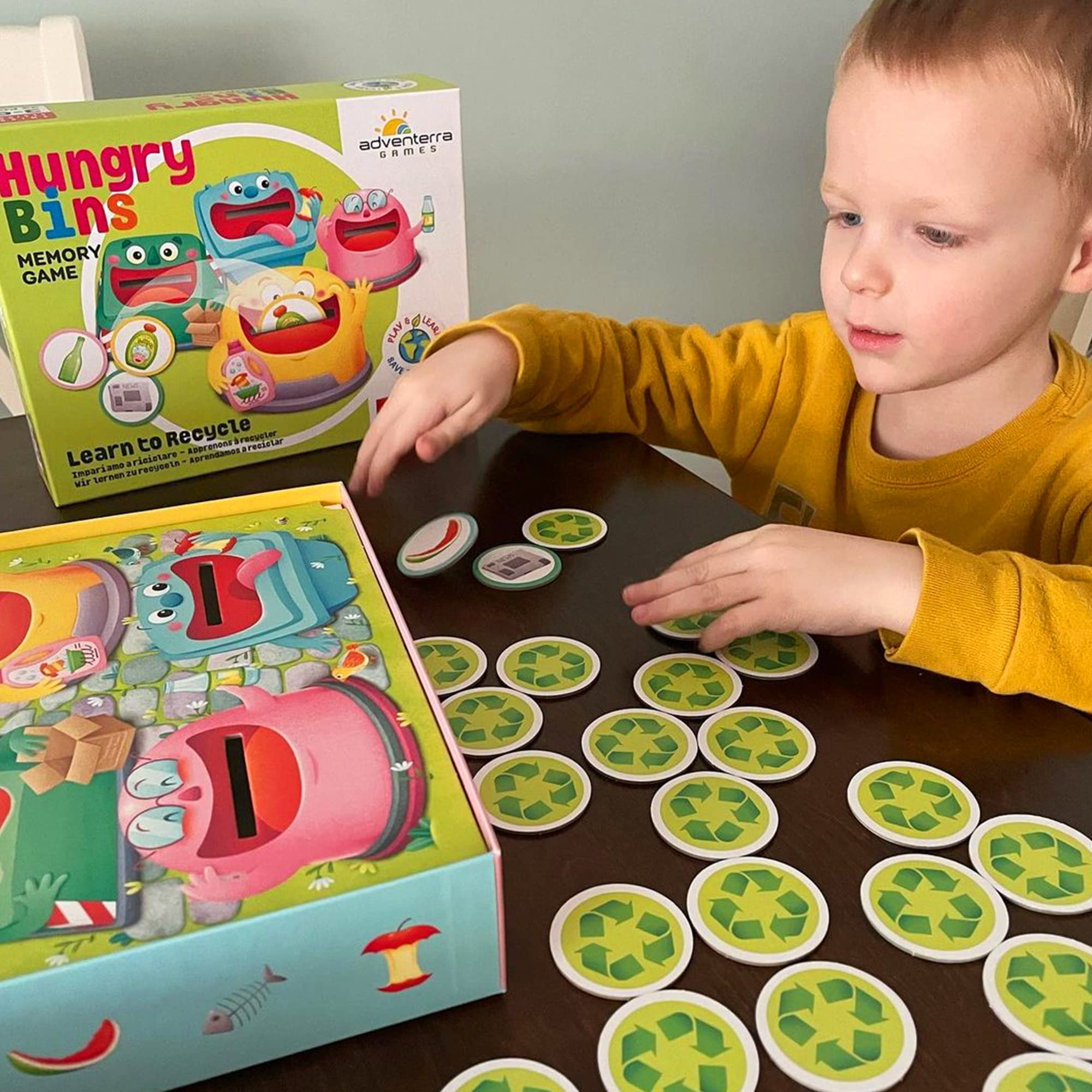 Adventerra Games Hungry Bins - A Family Board Game About Recycling & Composting - Fun & Educational Preschool Games for Boys and Girls - Learning Resources for Kids Ages 3-6