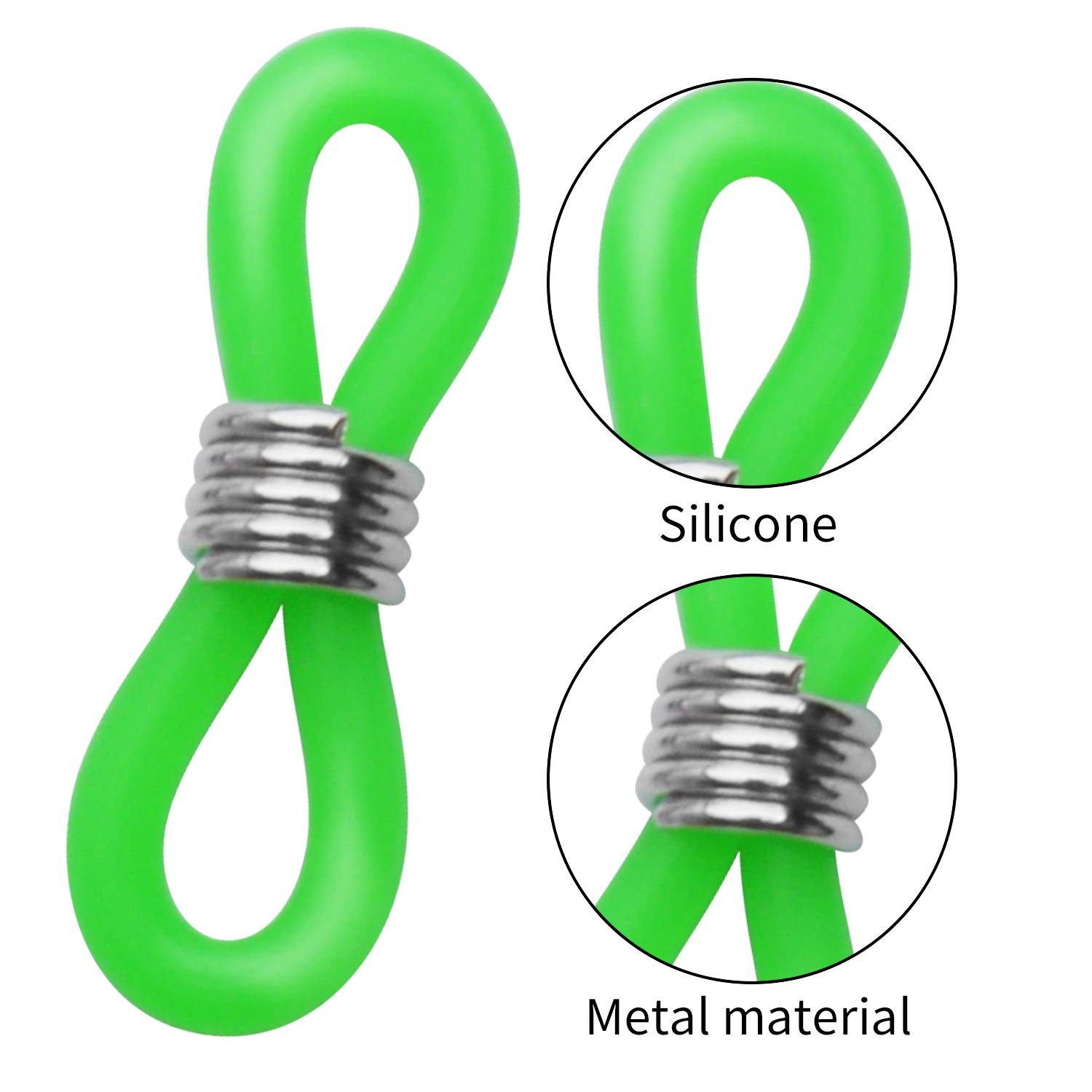 Eyeglass Chain,50pcs 20x5mm Ends Adjustable Silicone Glasses Retainer Connectors Anti-Slip Eyeglass Ends Safety Glasses Holder Loop Ends for Adults Children Spectacle Reading Eyeglass,10 Colors
