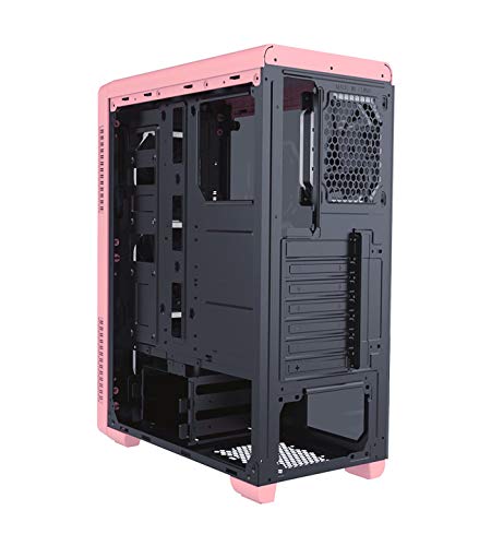 Apevia Aura-S-PK Mid Tower Gaming Case with 2 x Full-Size Tempered Glass Panel, Top USB3.0/USB2.0/Audio Ports, 4 x RGB Fans, Pink Frame