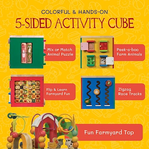Battat β Wooden Activity Cube β Discover Farm Animals Activity Center for Kids 1 year +, Standard
