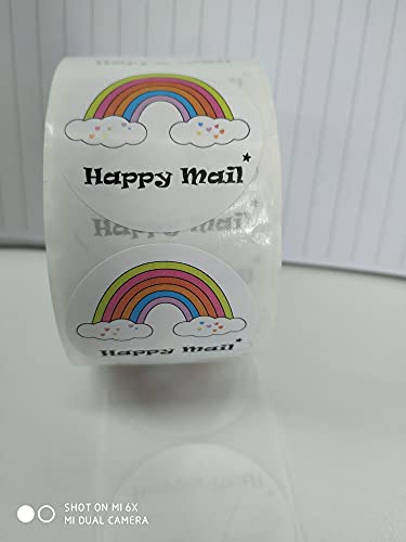 Rainbow Happy Mail Stickers 1.5 Inch Mailing Sticker - 500 Pcs Thank You Labels for Small Shops , Shipping Package Lables Decorative Flower Boutiquets Envelope Sealings