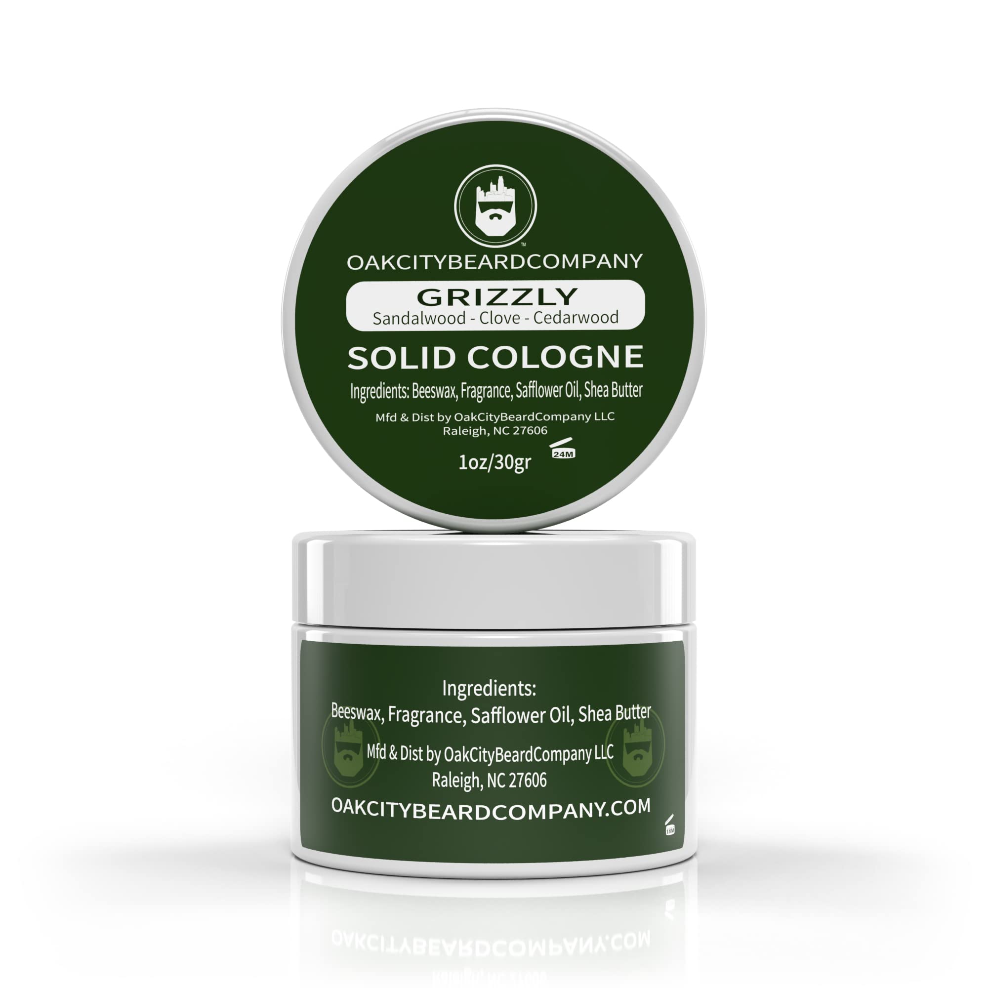 Oak City Beard Company - Grizzly - Solid Cologne - 1 Ounce - Sandalwood - Clove - Cedarwood - Citrus