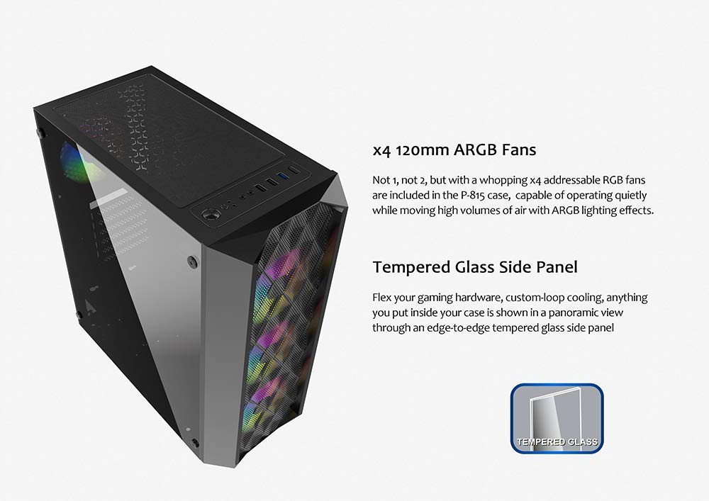 Raidmax p8 Series ATX Desktop Gaming Computer Case USB 3.0 Tempered Glass Window with 120mm ARGB LED Fans (p805) (p815)