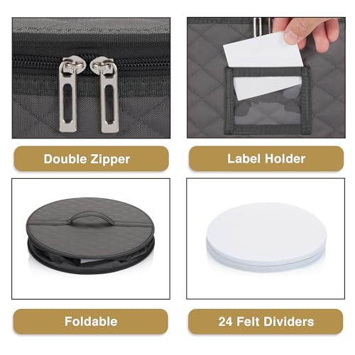 2 Pack 8" Bowl and Dessert Plate Storage Cases - China Storage Container - Stackable With Padded Interior to Store and Transport Your Fine China Dinnerware Dishes - 24 Felt Pads Included - Gray