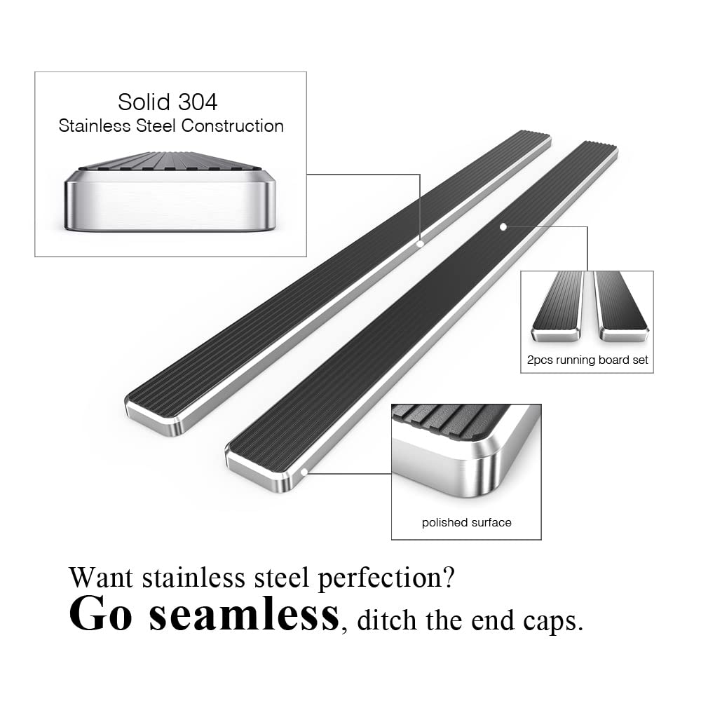 APS (Stainless Steel Polished Silver 6in Boards Compatible with Silverado Sierra 1500 2019-2025 Extended Cab & 2500 3500 2020-2025 (Exclude 19 1500 LD)(Silverado 1500 LTD Sierra 1500 LD 2022)