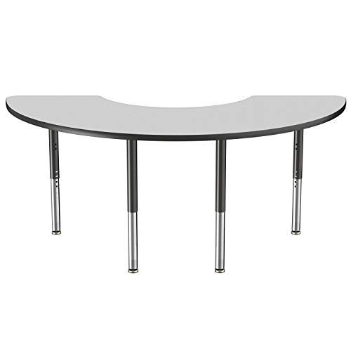 Factory Direct Partners 10076-GYBK Mobile Half Moon Activity School and Office Table (36" x 72"), Super Legs with Glides and Casters, Adjustable Height19-30" - Gray Top and Black Edge
