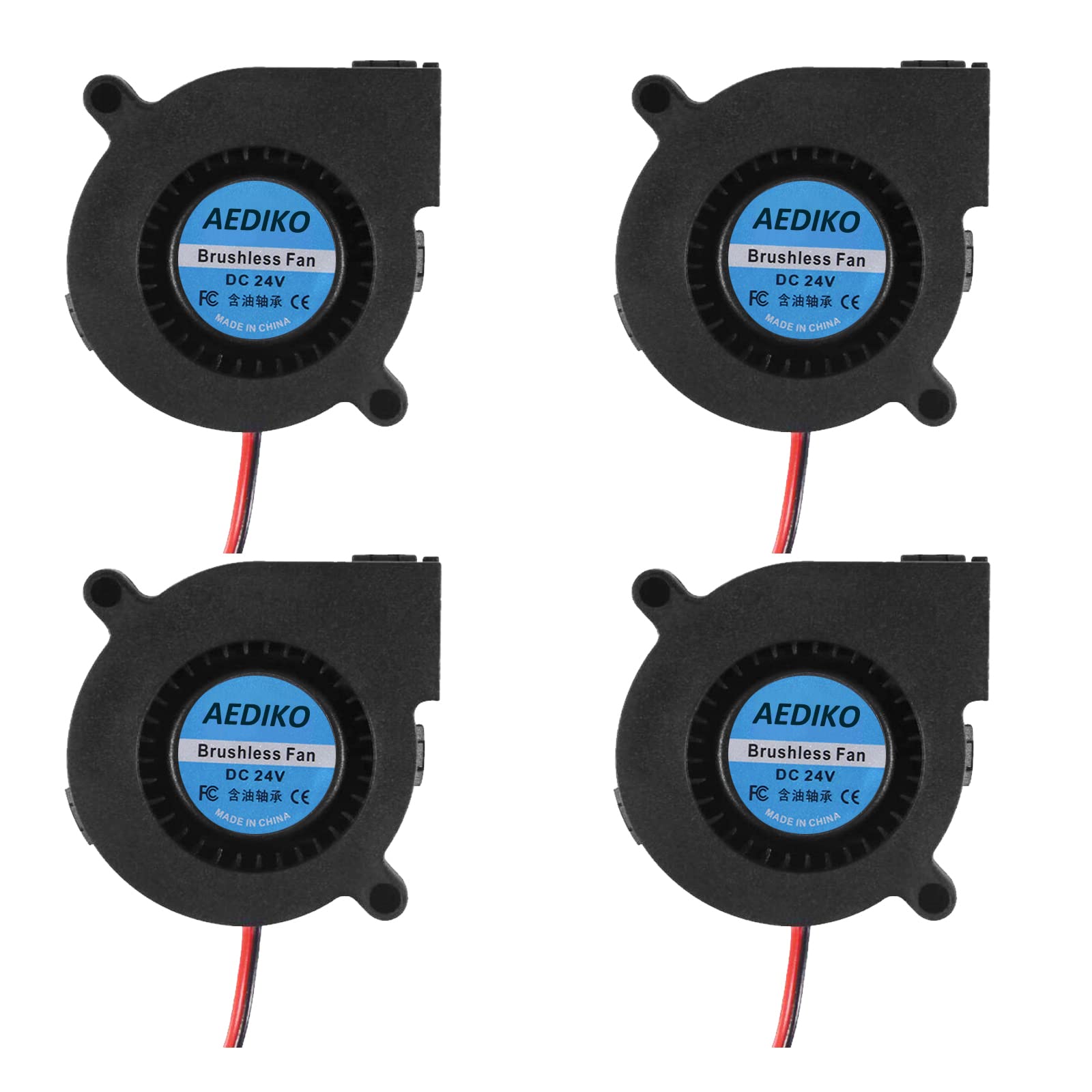 AEDIKO 4pcs 3D Printer Blower Fan 5015 DC 24V Brushless Cooling Fan Oil Bearing 50x50x15mm Fan with 2 Pin Terminal