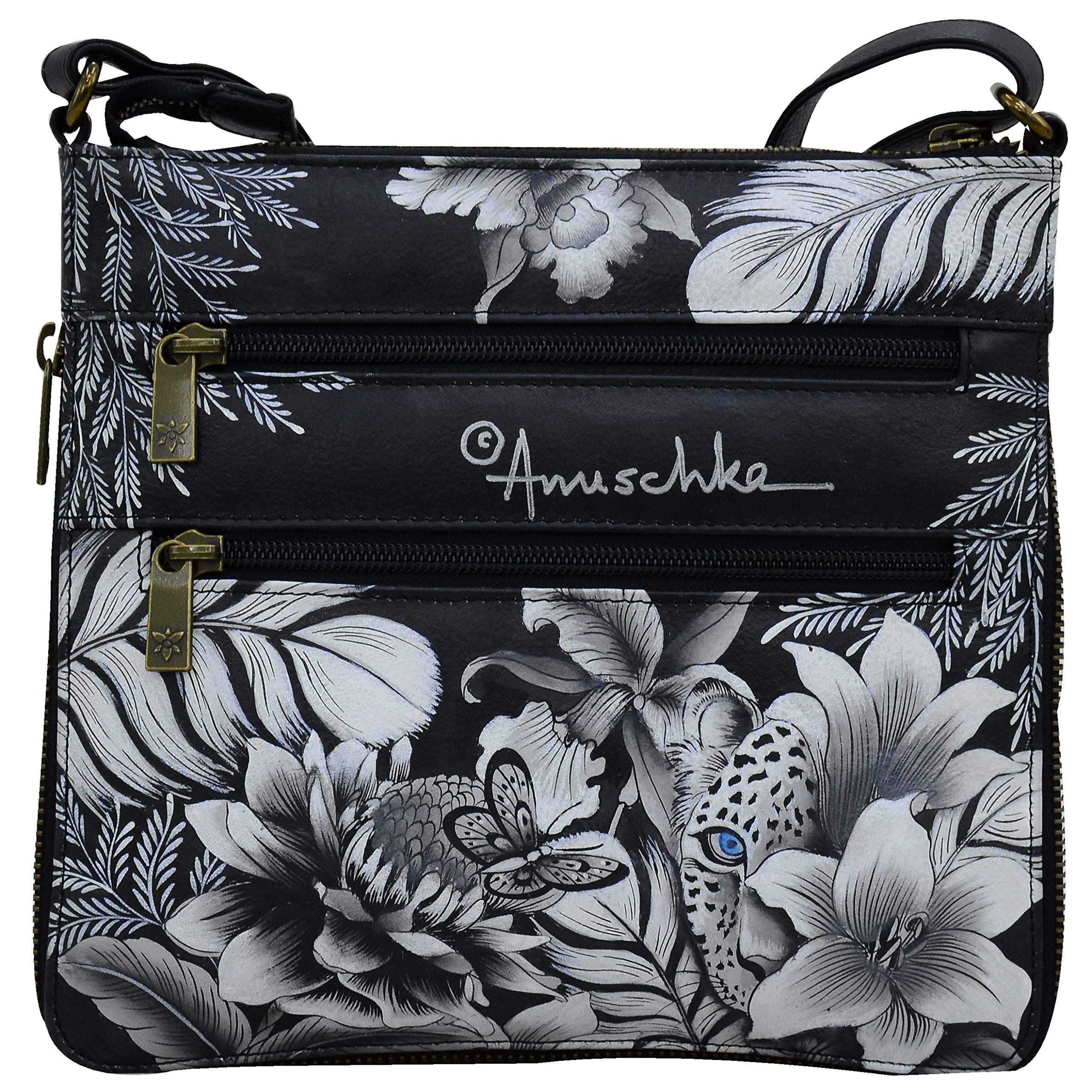 Anuschka Women’s Hand-Painted Genuine Leather Expandable Travel Crossbody - Cleopatra's Leopard