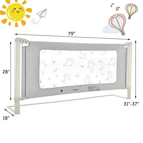 BABY JOY Bed Rails for Toddlers, 79'' Extra Long, Height Adjustable Kids Rail Guard w/Double Safety Lock, Breathable Mesh, Folding Baby Bedrail for Queen King Size Mattress, Box Spring & Slats, Gray
