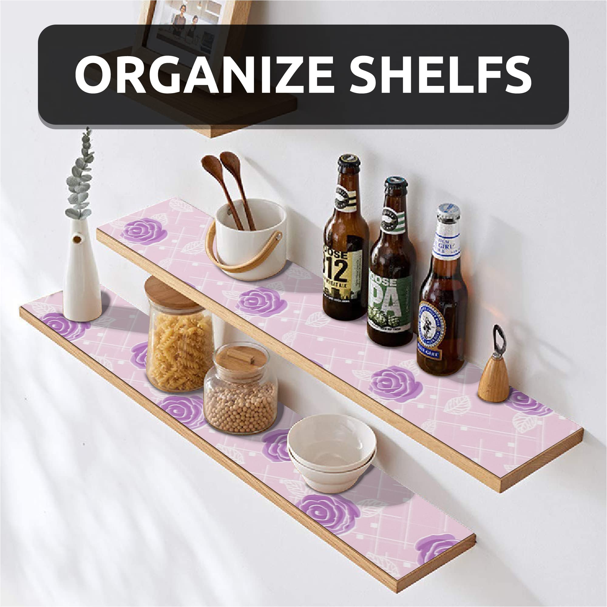 12X120 Inch Shelf Liner for Kitchen Cabinets, PVC Drawer Liner for Dresser Non-Slip Bathroom, Non-Adhesive Cabinet Liner Washable (Purple Bloom)(1 Roll)
