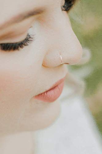 24G Rose Gold Nose Ring Hoop - Delicate Feminine Adjustable 24 Gauge 6mm - 7mm Piercing Jewelry for Women