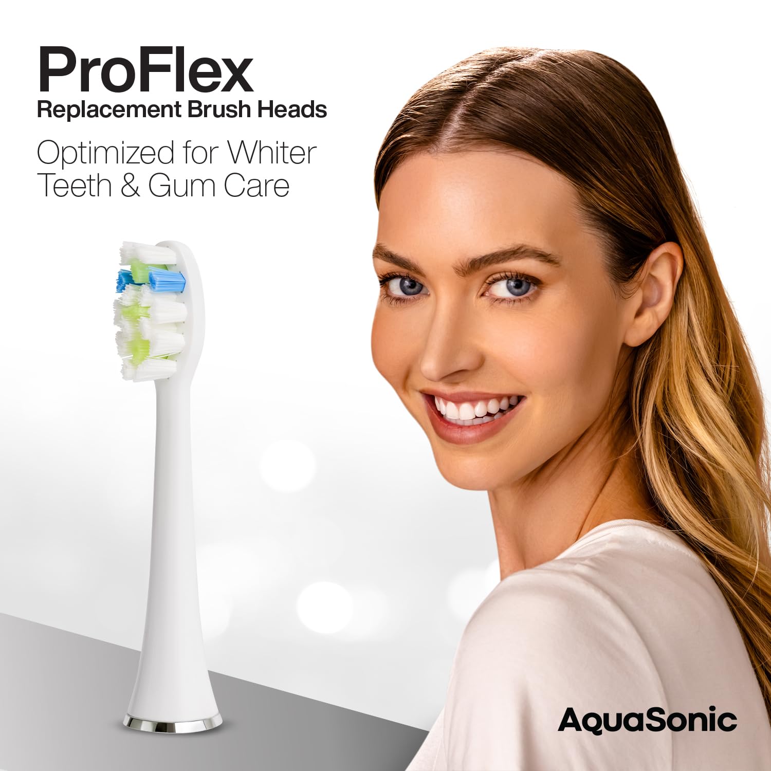 AquaSonic Duo PRO 8-Pack Replacement Brush Heads - Upgraded Proflex Brush Heads for Improved Plaque Removal - Genuine AquaSonic