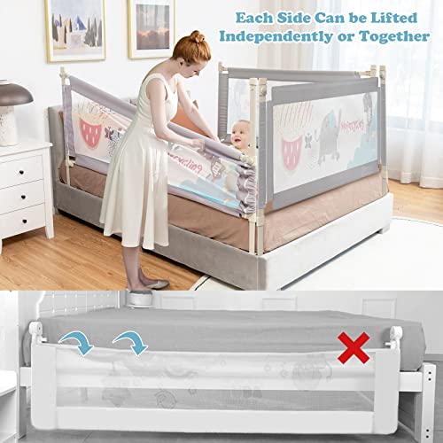 BABY JOY Bed Rail for Toddlers, 69ββ Extra Long, Height Adjustable & Foldable Baby Bed Rail Guard w/Breathable Mesh & Double Safety Child Lock for Kids Twin Double Full Size Queen King Mattress, Gray