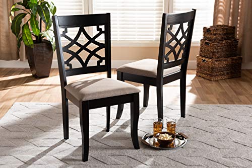 Baxton Studio Mael Dining Chair and Dining Chair Sand Fabric Upholstered and Espresso Brown Finished Wood 2-Piece Dining Chair Set