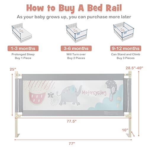 BABY JOY Bed Rail for Toddlers, 77โโ Extra Long, Height Adjustable & Foldable Baby Bed Rail Guard w/Breathable Mesh & Double Safety Child Lock for Kids Twin Double Full Size Queen King Mattress, Gray