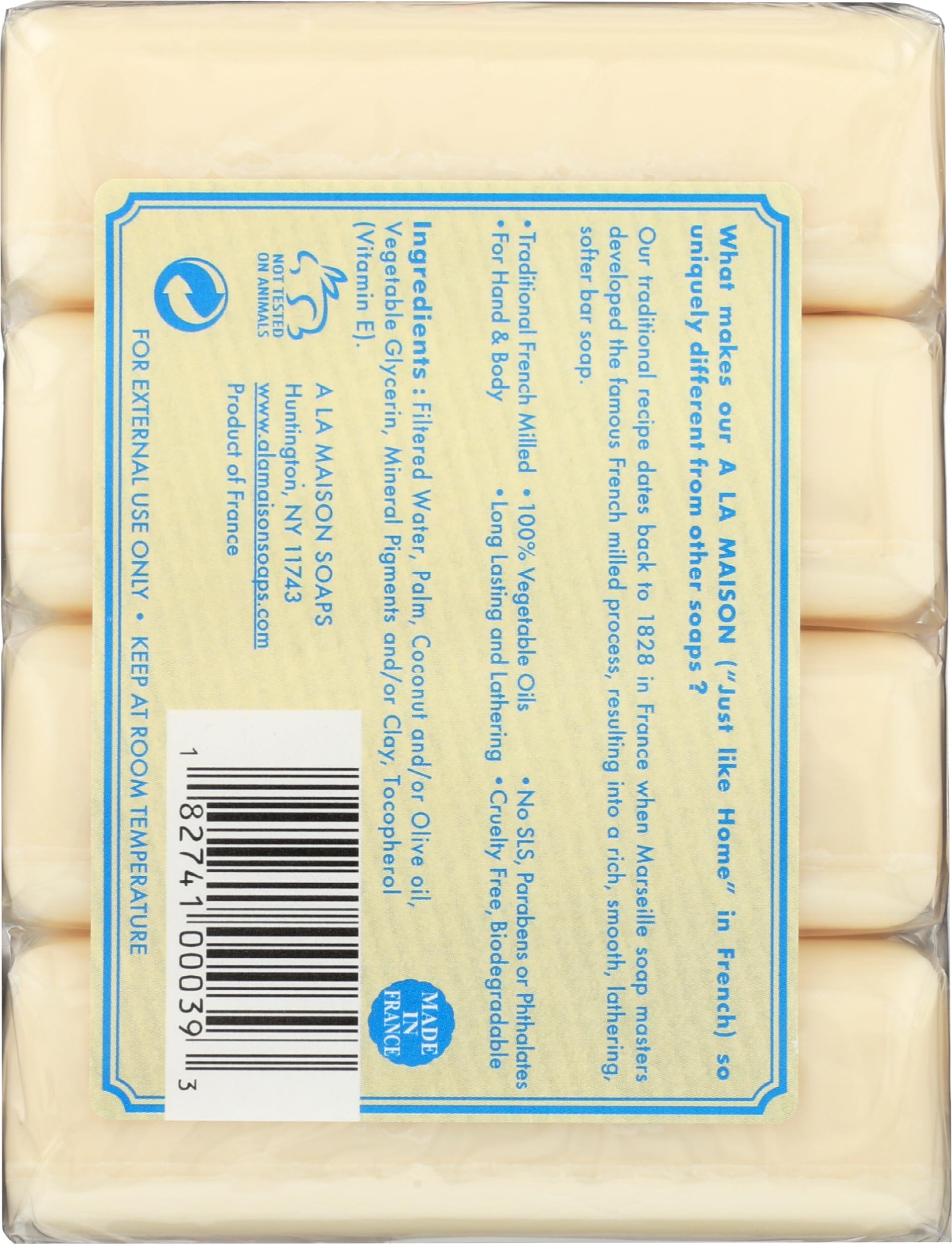 A LA MAISON - Triple French Milled Unscented Natural Moisturizing Hand Soap Bar (4 Bars of Soap, 3.5 oz) (4 Bars, 3.5 oz, Goat Milk)