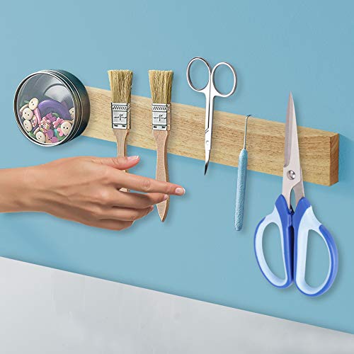 MIAOHUI Wood Magnetic Knife Strip, Kitchen Magnet Knife Holder for Wall, Magnetic Knife Bar with Multipurpose Use as Knife Rack, Kitchen Utensil Holder and Organizer (15.7 inches)