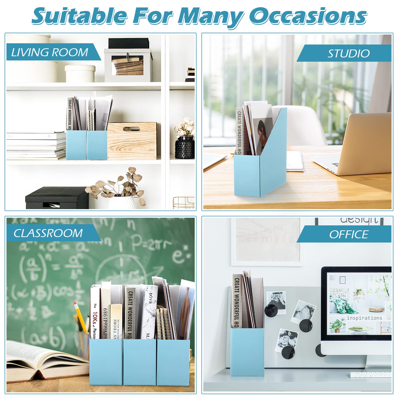 15 Pack Cardboard File Holder Organizers Blue Magazine File Holder Cardboard Document Rack Magazine File Srorage Magazine Storage Contains for Home Office School Desktop Supplies