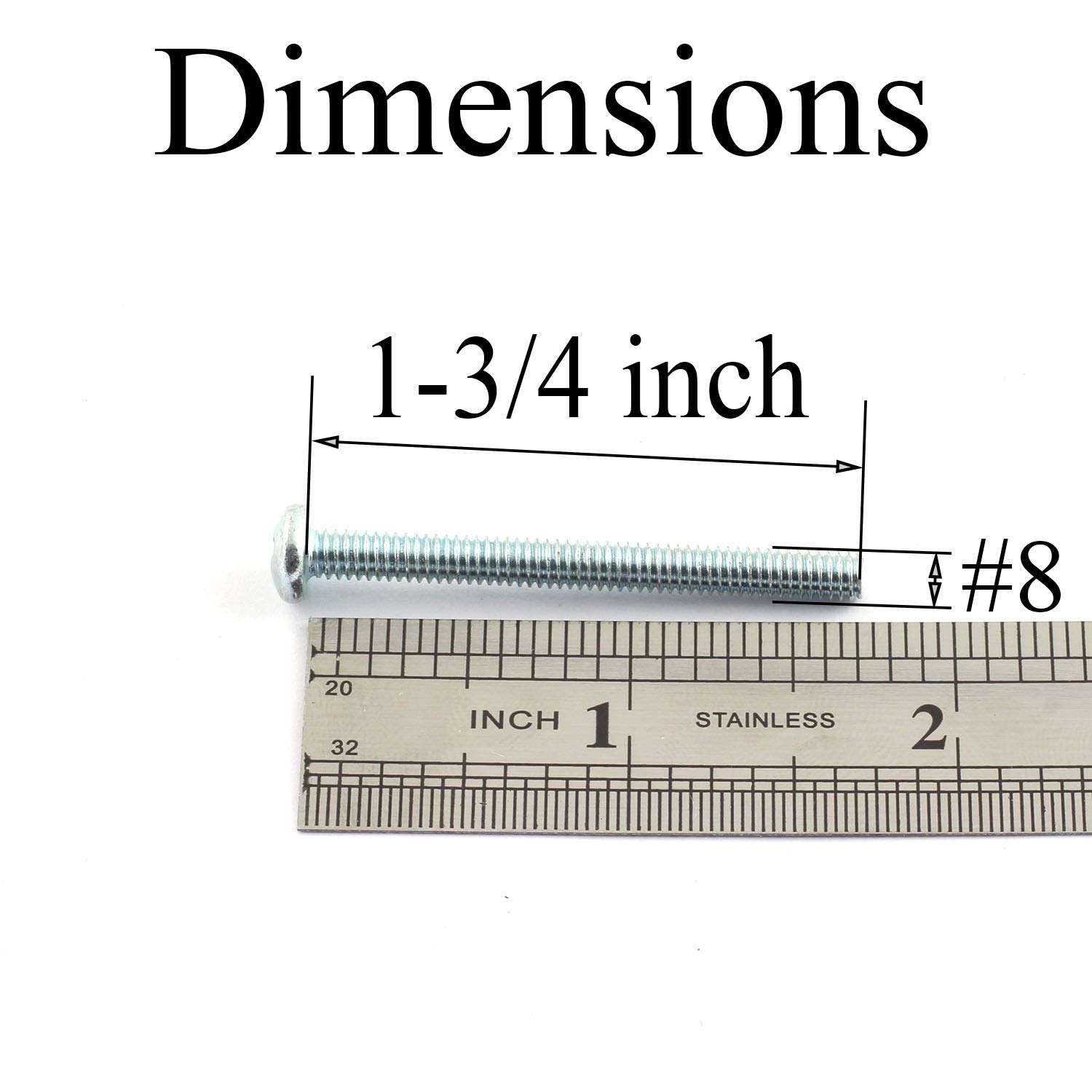 24pcs 8-32 x 1-3/4" Machine Screws Metal Mounting Hardware Fitting Fastening Accessories Cross Slotted Round Phillips Head Screw Bolt